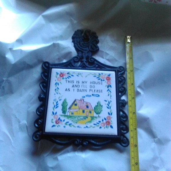 Vintage | Kitchen | Vintage Iron Trivet Rooster Pot Holder With Ceramic ...